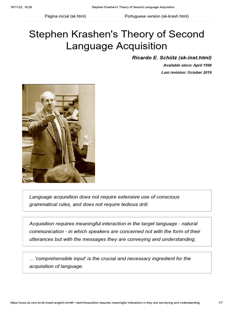 Stephen Krashen's Theory of Second Language Acquisition | PDF | Second Language Acquisition ...