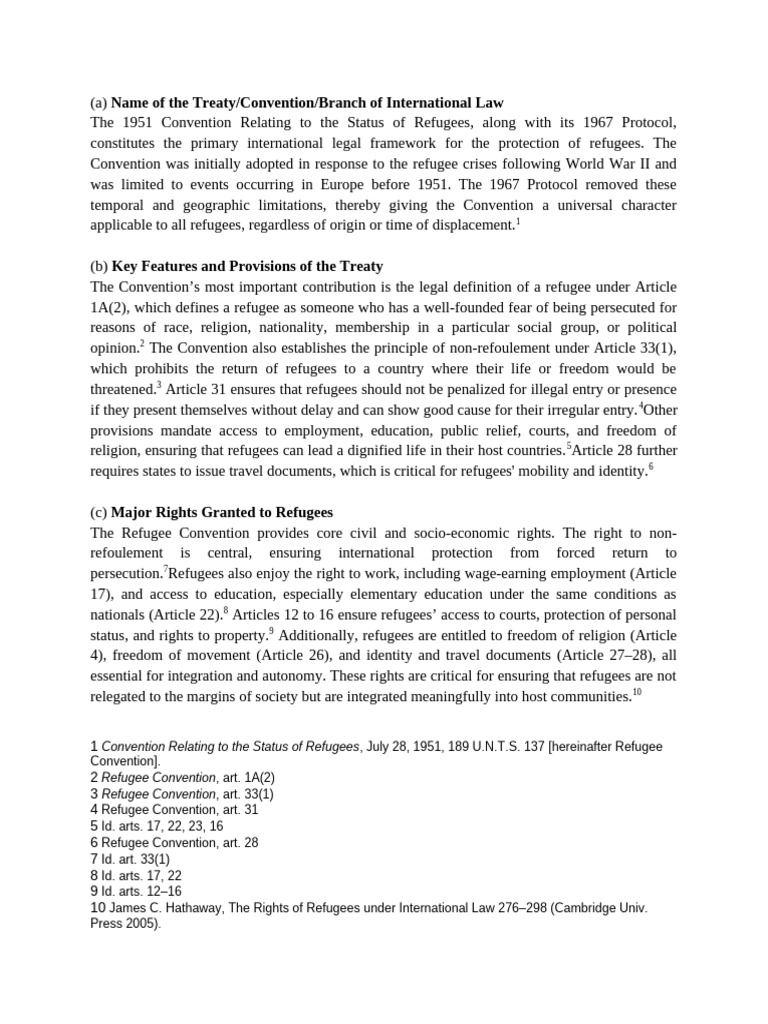 Critical Analysis of The 1951 Refugee Convention | PDF | Refugee | Treaty