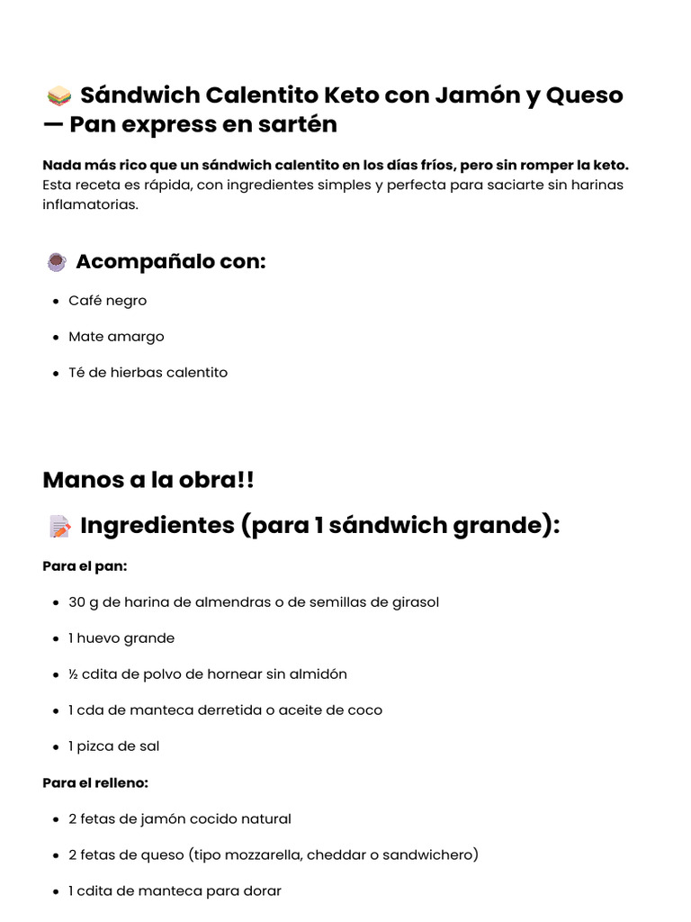 Serie Desayunos y Meriendas - Sándwich Calentito Keto Con Jamón y Queso ...