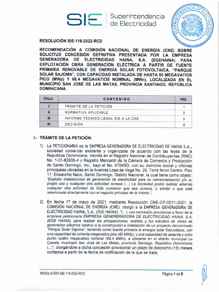 Sie 118 2022 RCD Rec. Cne CD Parque Solar Sajoma Egehaina 2 | PDF