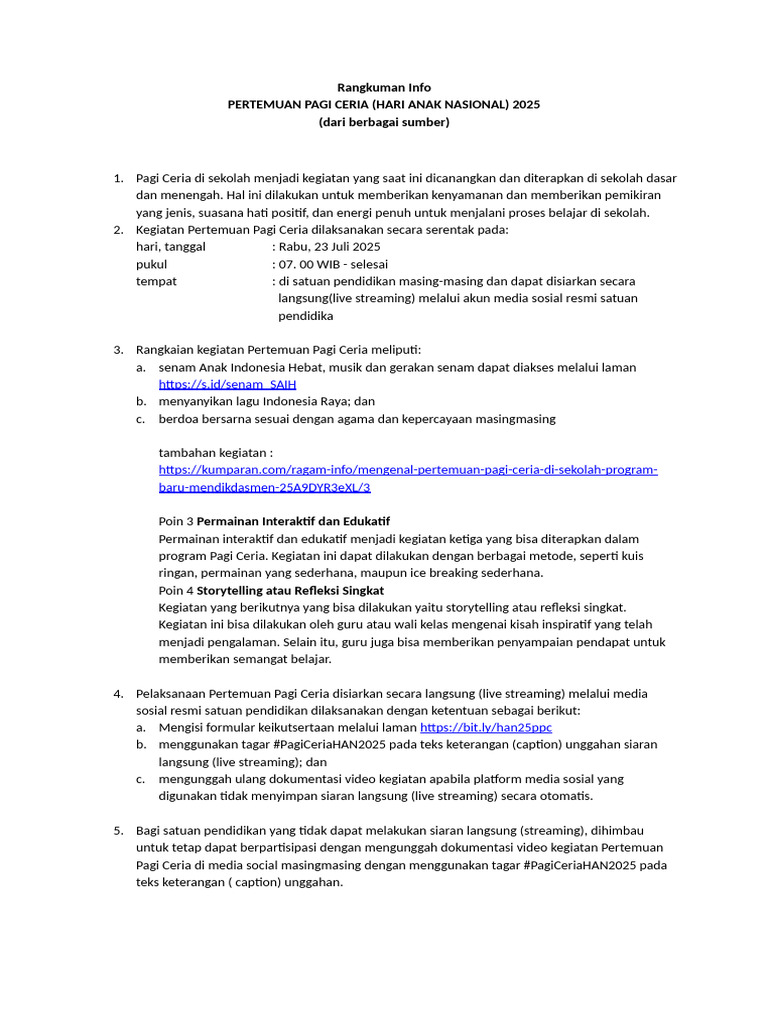 Rangkuman Info Pertemuan Pagi Ceria Han 2025 | PDF