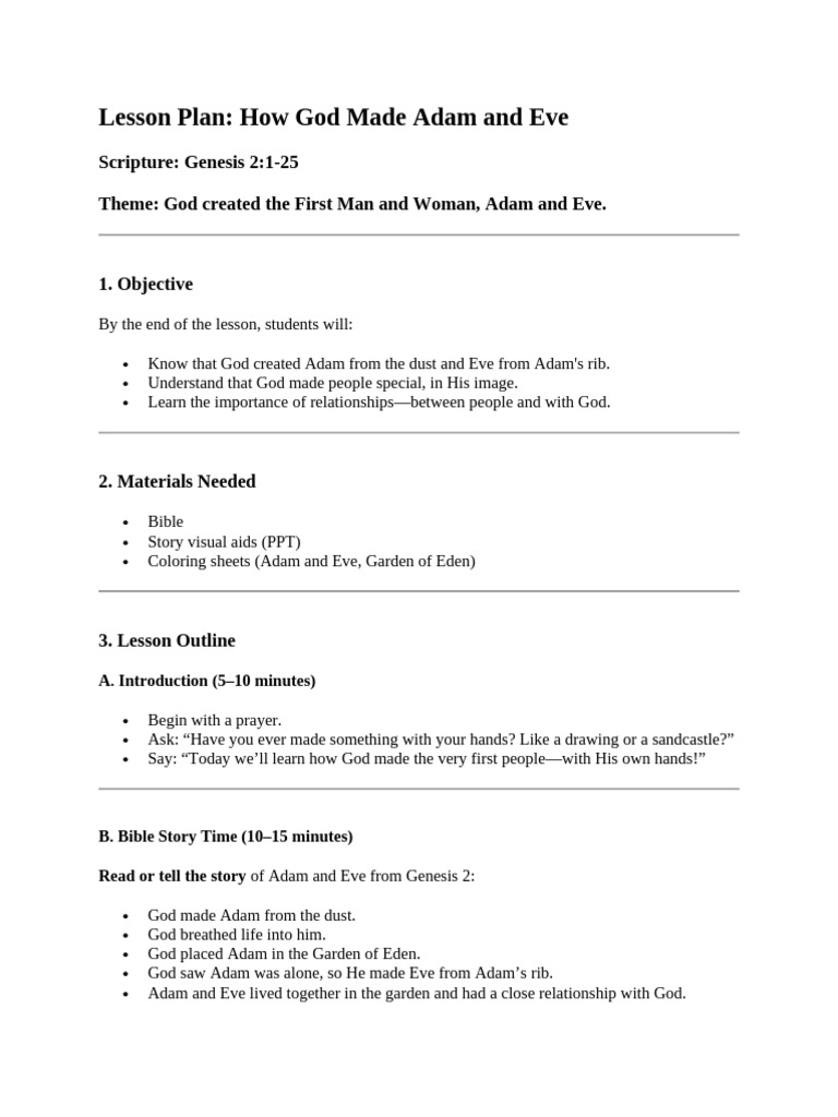 Adam and Eve Lesson Plan for Kids | PDF