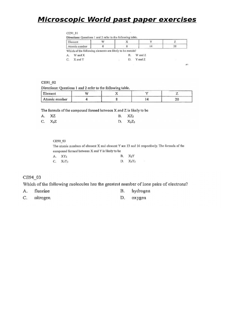Microscopic World Past Paper Exercises | PDF