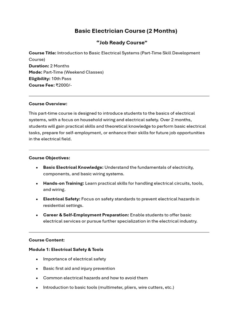 Basic Electrician Course | PDF | Electrical Connector | Electrician