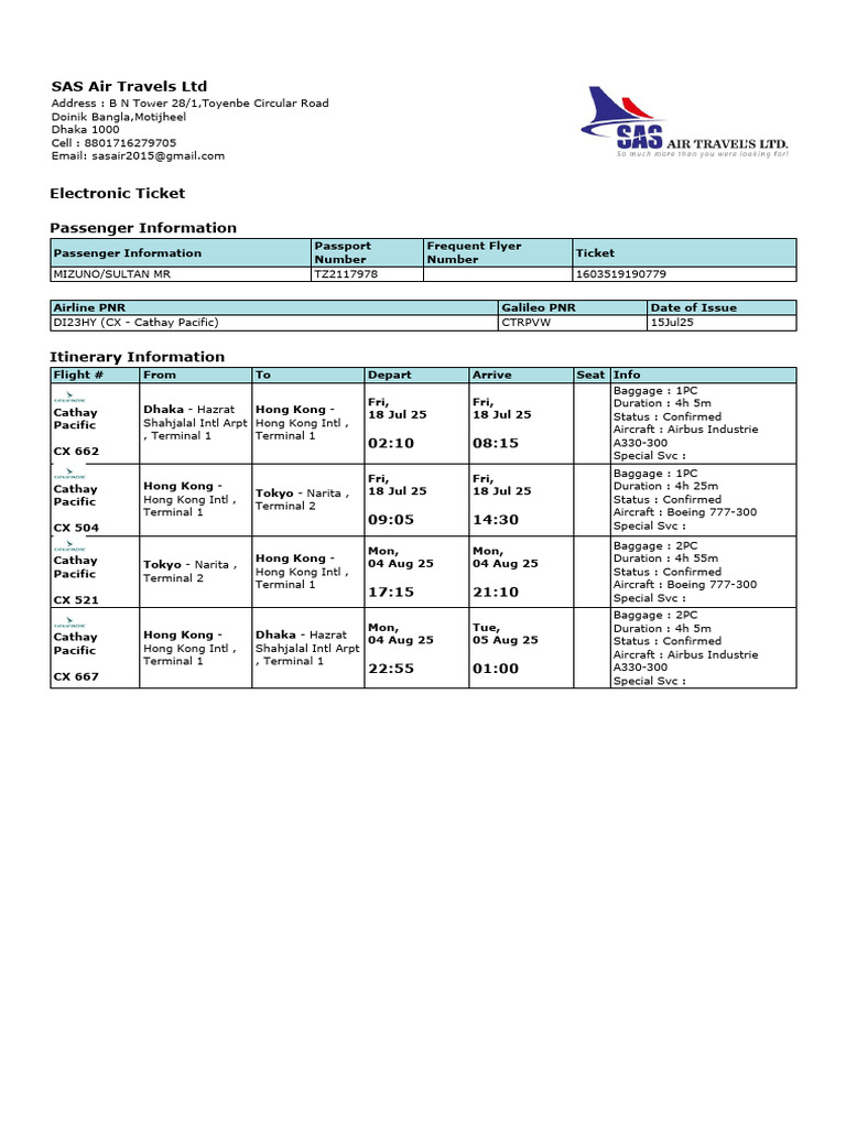 SAS Air Travels Flight Itinerary Details | PDF | Jet Aircraft | Airliner