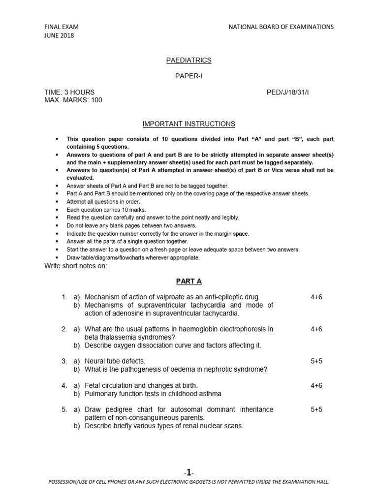Paper 1 DNB Pediatrics QS Paper 2018 | PDF | Clinical Medicine | Diseases And Disorders