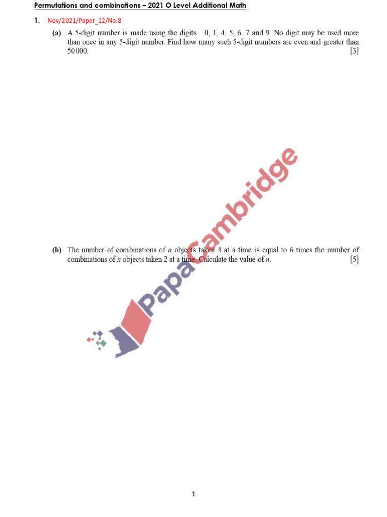 2021 Permutations and Combinations O Level 4037 | PDF