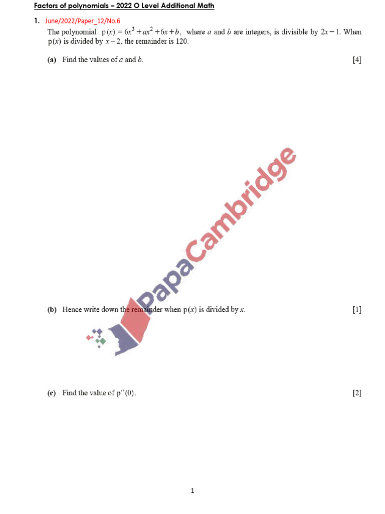 2022J Factors of Polynomials O Level 4037 Add Math | PDF