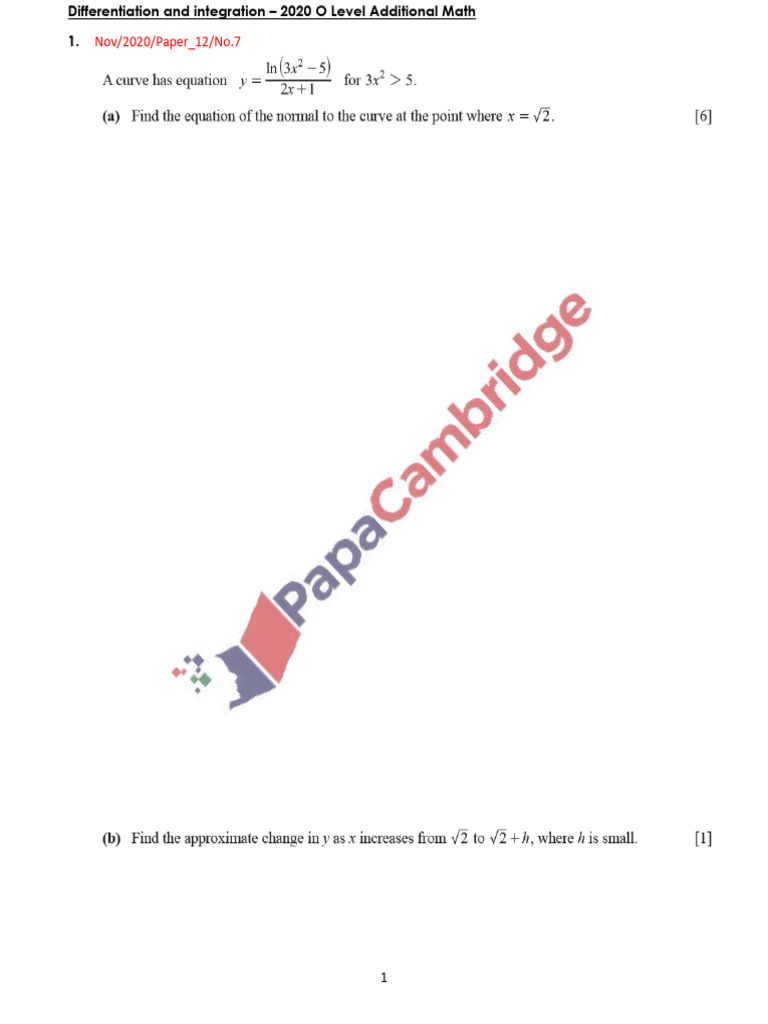 2020 Differentiation and Integration O Level 4037 | PDF | Chess Theory | Chess Openings