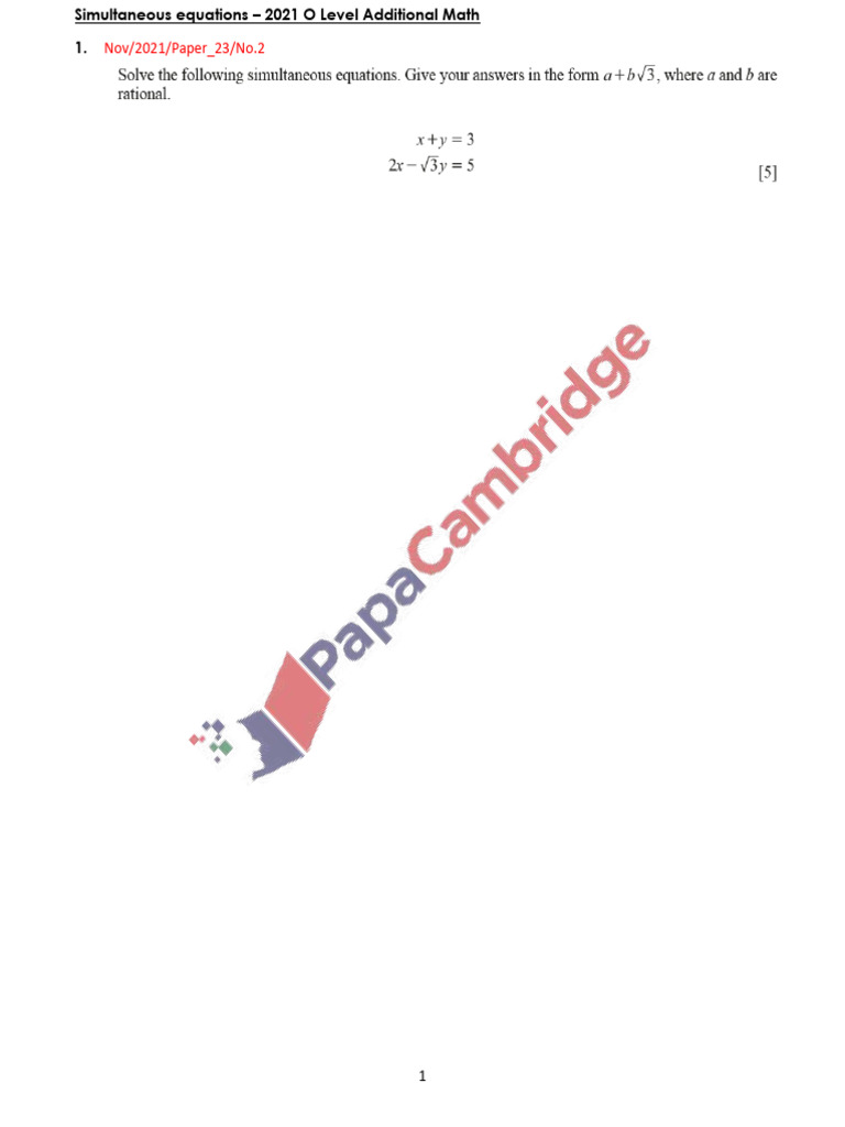 2021 Simultaneous Equations O Level 4037 Pdf