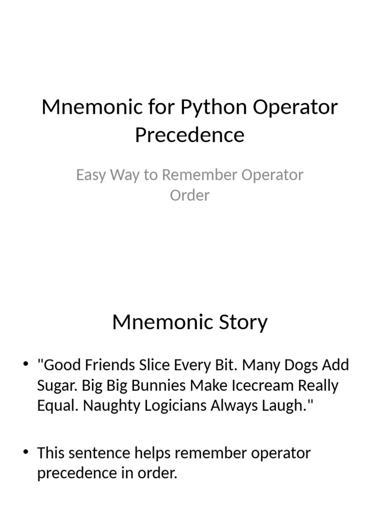 Operator Precedence Mnemonic Only | PDF