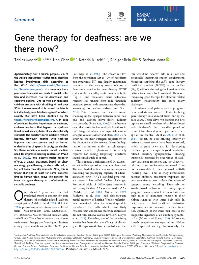 Gene Therapy Advances for Deafness | PDF | Auditory System | Hearing Loss