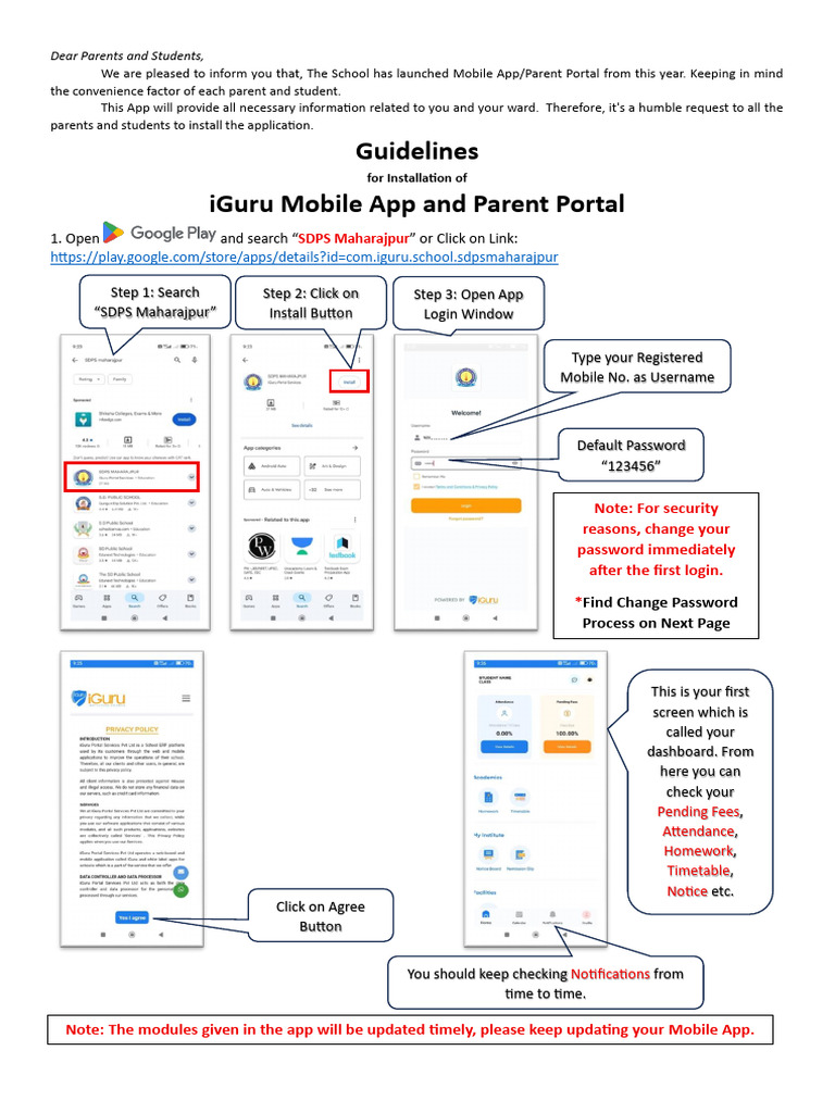 SDPS Maharajpur App Login Guide | PDF | Password | Computing Platforms