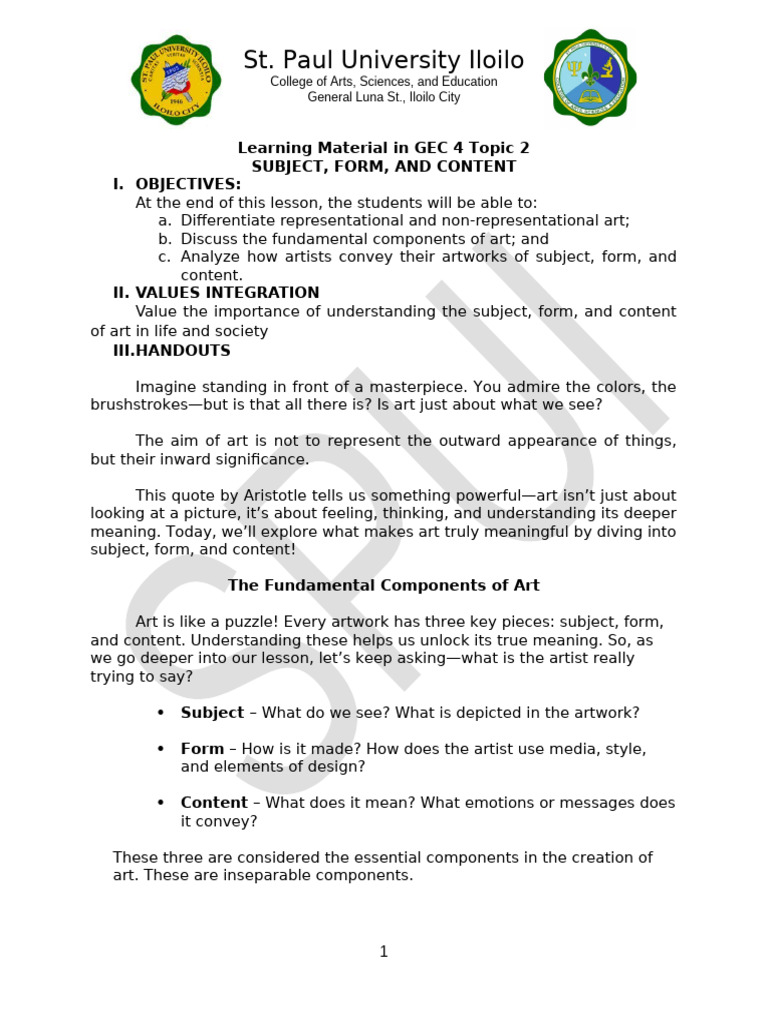 GEC 4 Topic 3 - Learning Material | PDF | Paintings | Composition ...