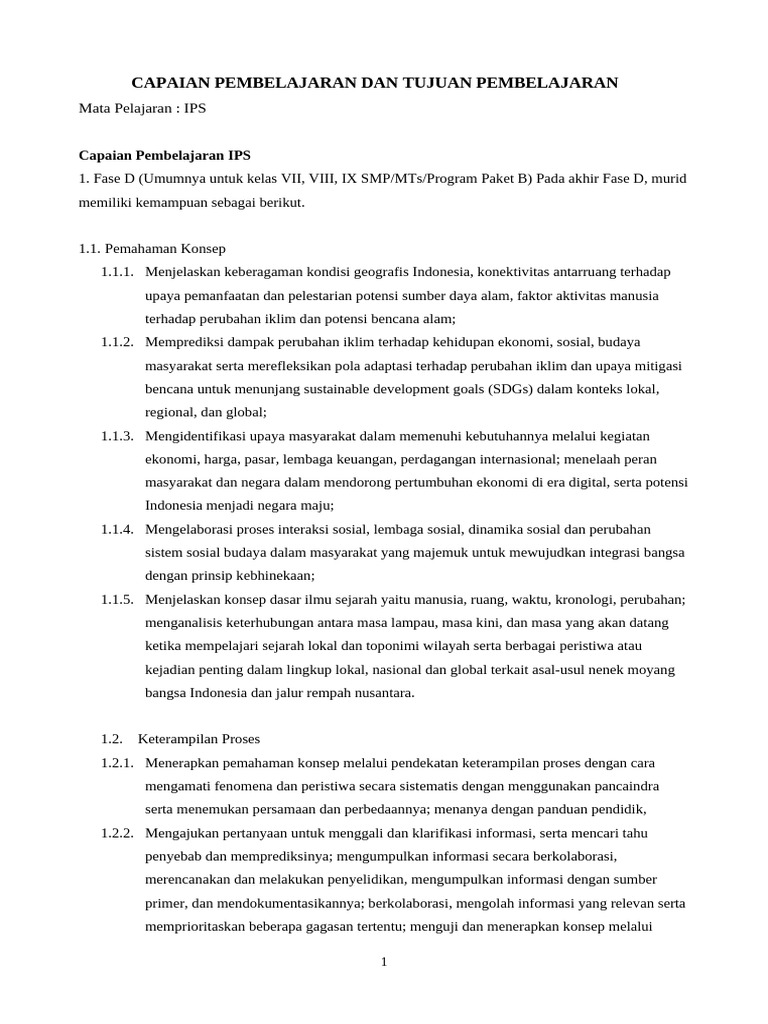 Capaian Dan Tujuan Pembelajaran Ips Kelas 9 Pdf