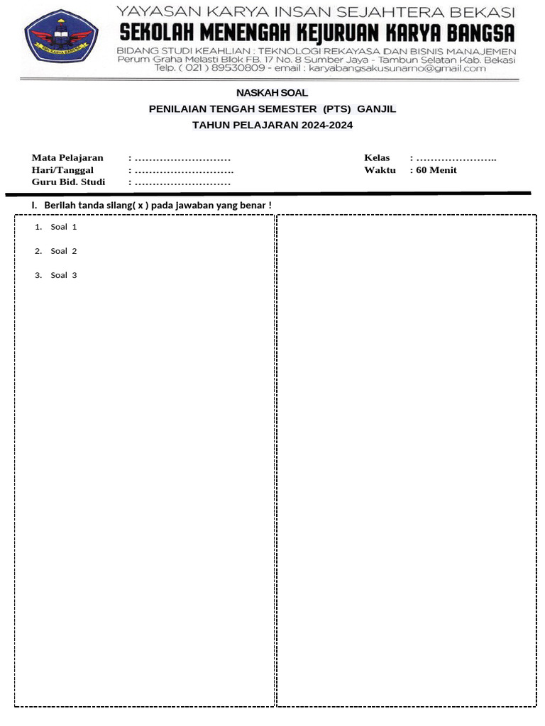 Format Soal Pts TH 2024 - 25 | PDF