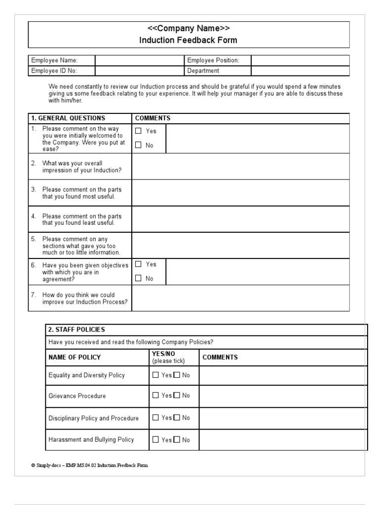 Induction Feedback Form | PDF