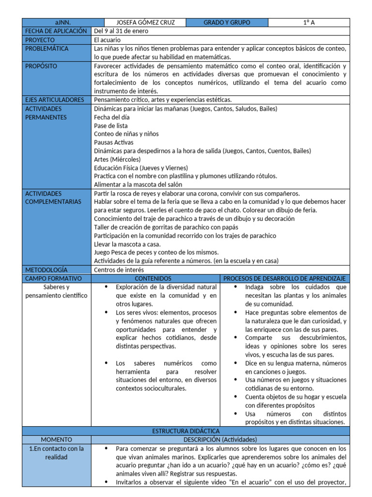 Proyecto Acuario: Conteo y Matemáticas | PDF | Acuario | Pescado