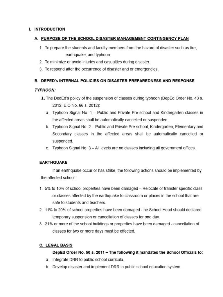 PDF School Disaster Management Contingency Plan - Compress | PDF | Emergency Evacuation ...