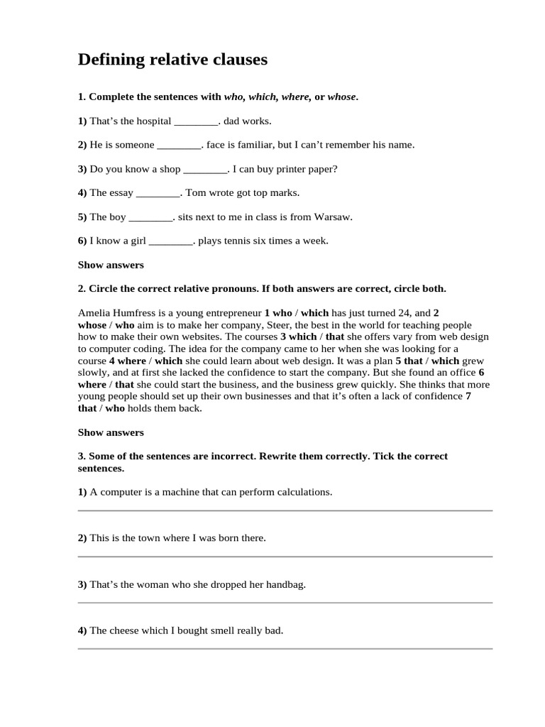 Defining Relative Clauses | PDF