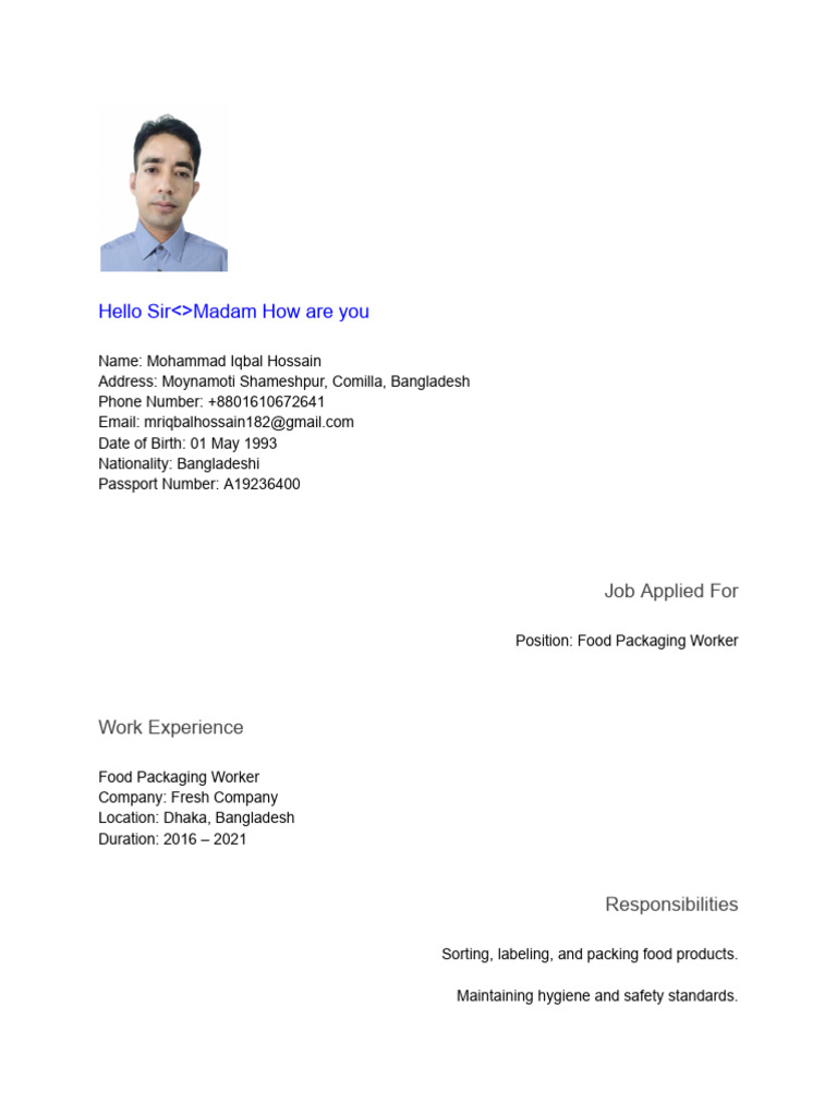 Austrian CV for Food Packaging Role | PDF