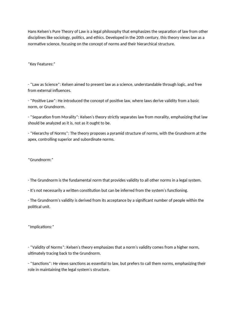 Hans Kelsen's Theory of Law | PDF