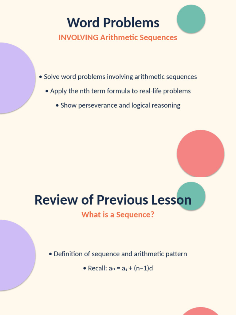 Full Canva Style Arithmetic Sequences Presentation | PDF