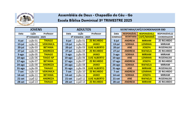 Escala Ebd Jasc 3º Trim 2025 | PDF