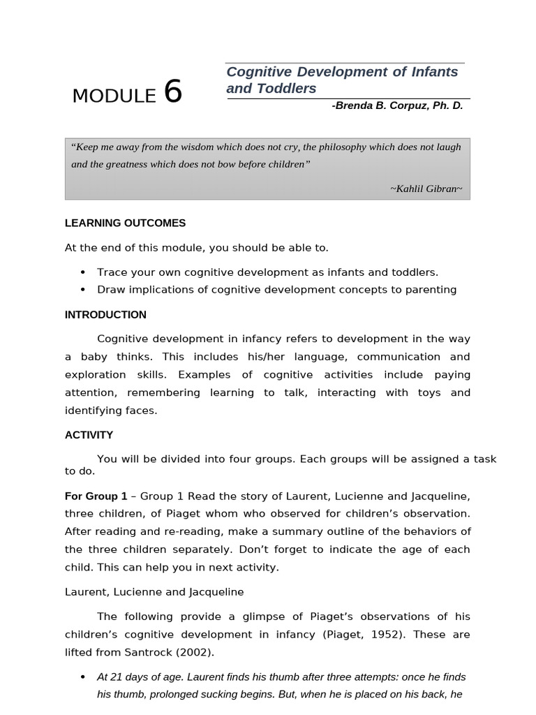 MODULE 6 Cognitive Development of Infants and Toddlers | PDF | Language ...