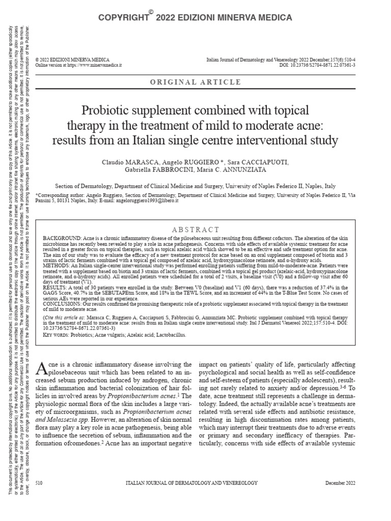 Probiotic Supplement Combined With Topical Therapy in The Treatment of ...