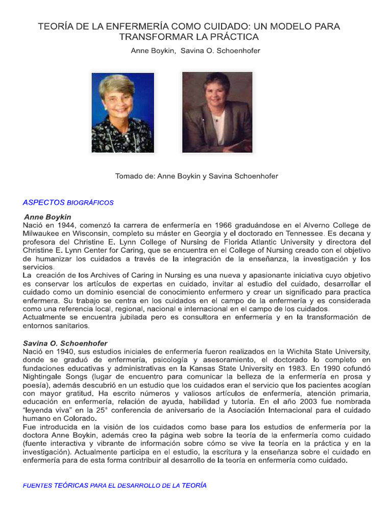 Teoría Del Cuidado. Boykin & Schoenhofer | PDF