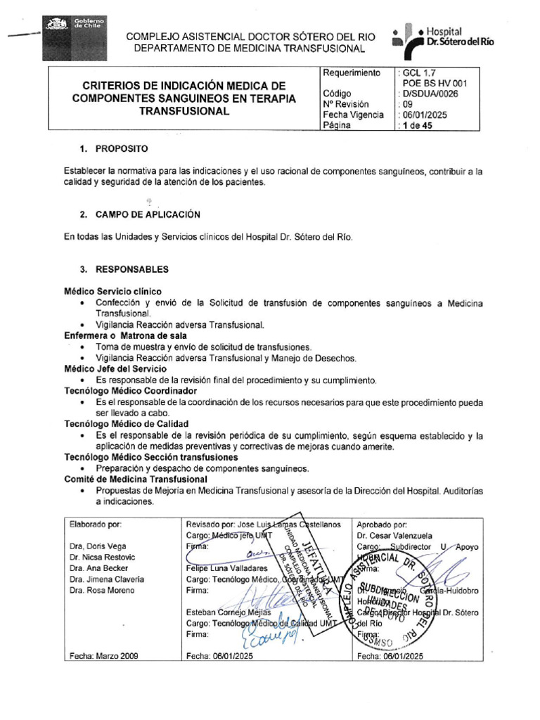 Criterios de Indicación Médica de Componentes Sanguíneos en Terapia ...