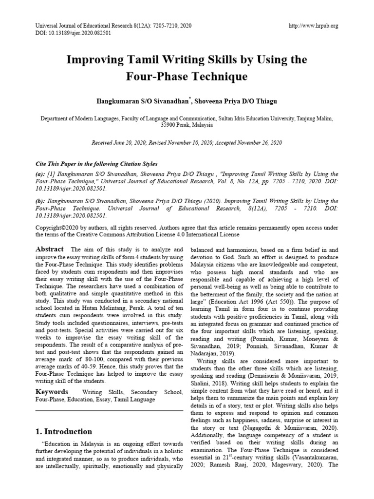 Improving Tamil Writing Skills by Using The Four-P | PDF | Essays ...
