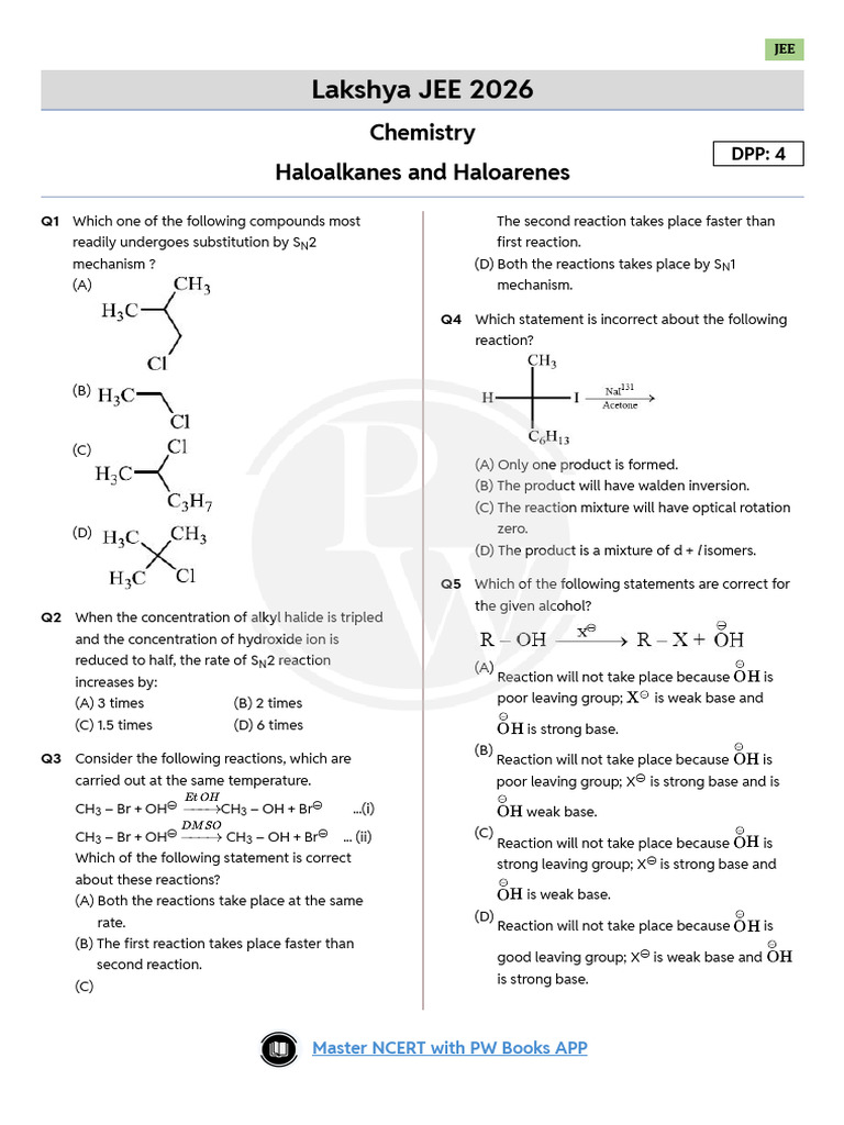 Haloalkanes and Haloarenes - DPP 04 (Of Lec 05) - Lakshya JEE 2026 ...