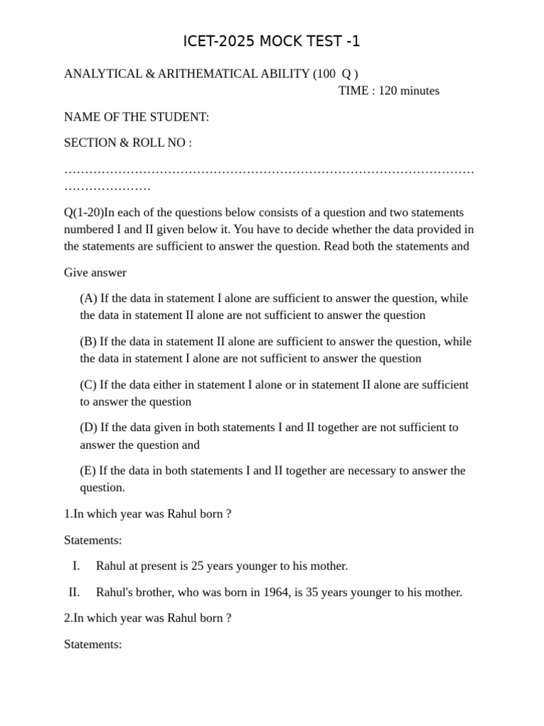 ICET-2025 Mock Test Overview | PDF