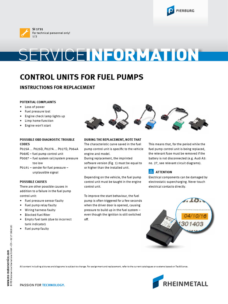 Fuel Pump Control Unit Replacement Guide | PDF | Pump | Engines