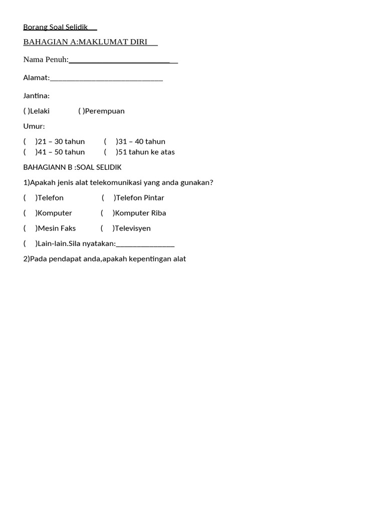 Bahagian A:Maklumat Diri Nama Penuh | PDF
