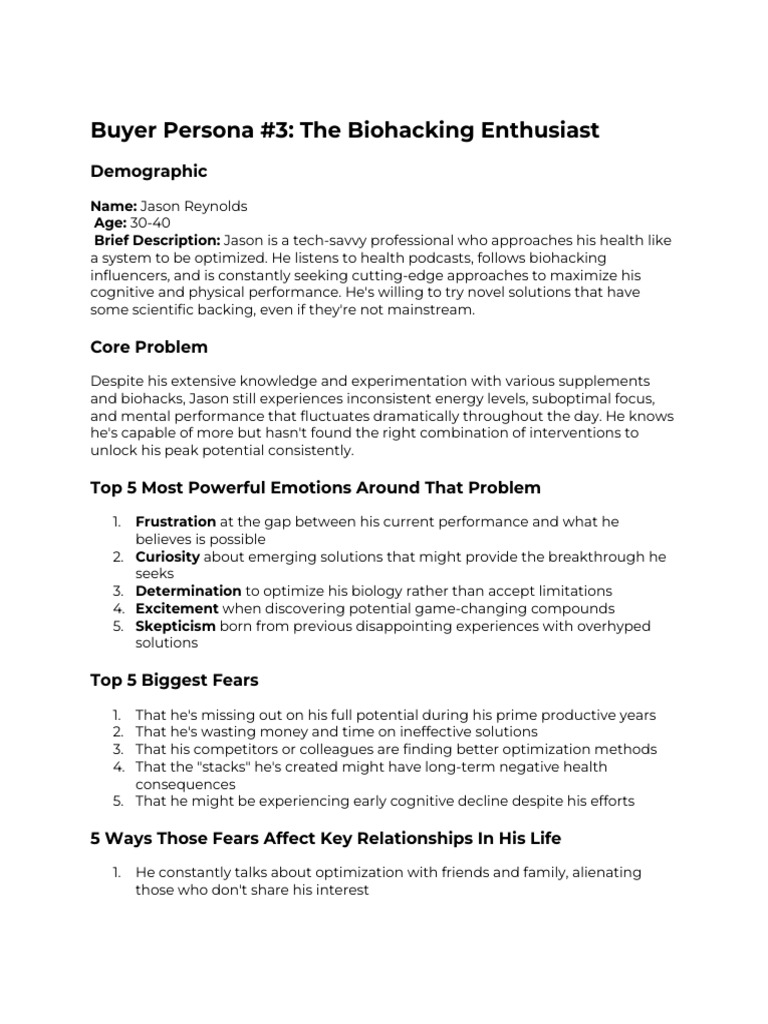 Persona - The Biohacking Enthusiast | PDF | Fear | Stimulant