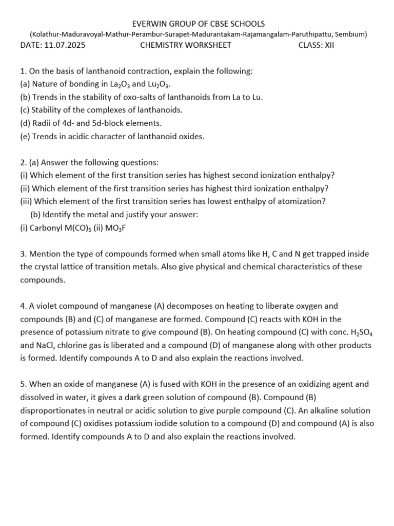 Class Xii - Che Ws-11.07.25 | PDF