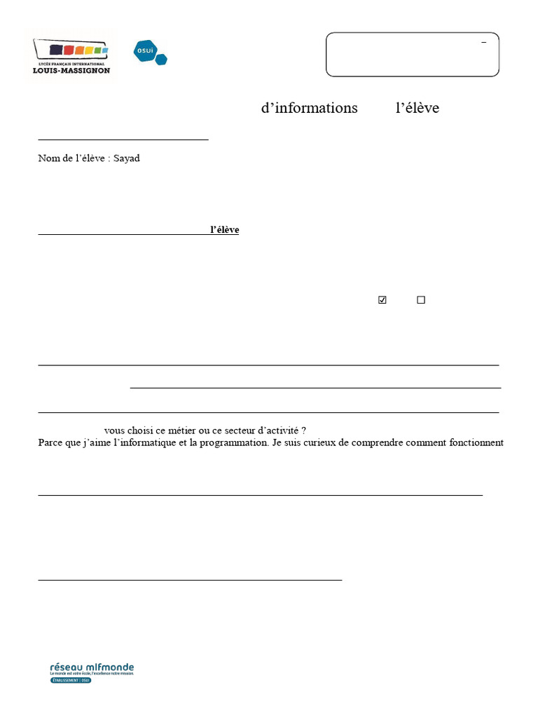 Formulaire d'informations élève Sayad | PDF | Informatique | Logiciel