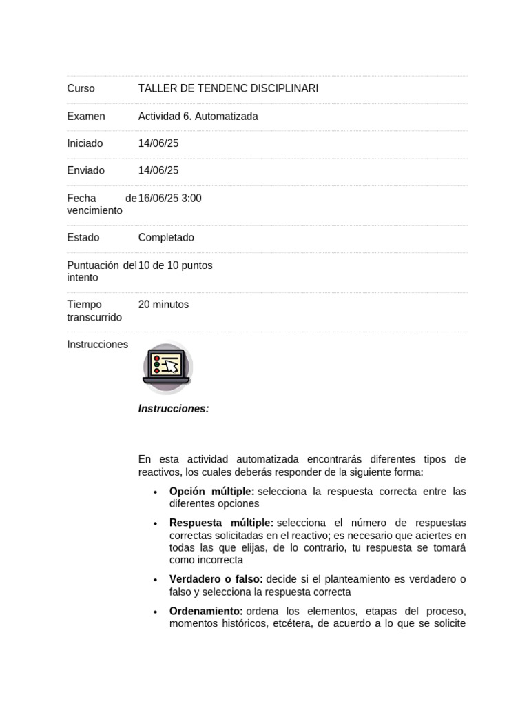 Taller de Tendenc Disciplinari - Actividad 6. Automatizada | PDF