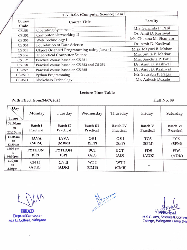 Tybsc Cs Theory Timetable Sem I | PDF | Computing | Computer Science