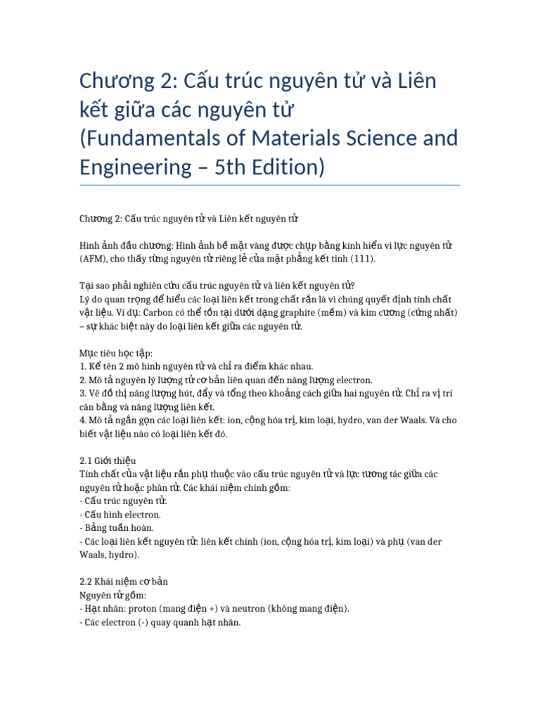 Chuong 2 Cau Truc Va Lien Ket Nguyen Tu | PDF