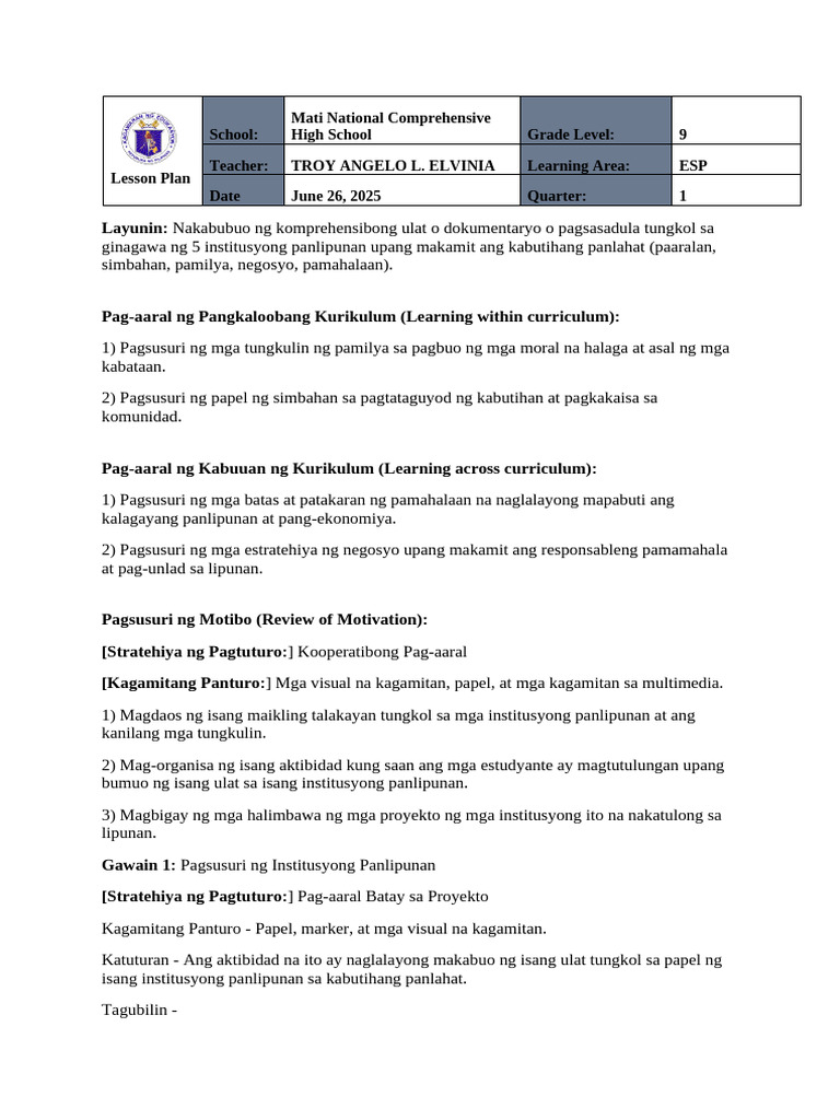 Lesson Plan 5 | PDF