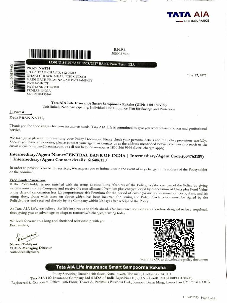 Tata Aia Sample Booklet | PDF | Insurance | Life Insurance