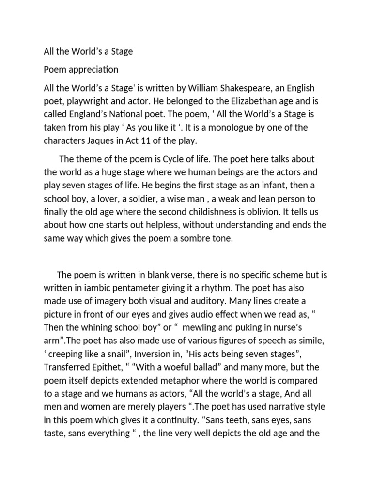 All The World Is A Stage - Poem Appreciation | PDF