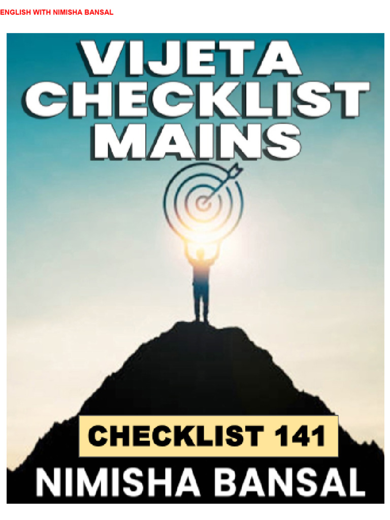 English Mains Vijeta Checklist-141 (17th July 2025) . | PDF | Verb | Caste