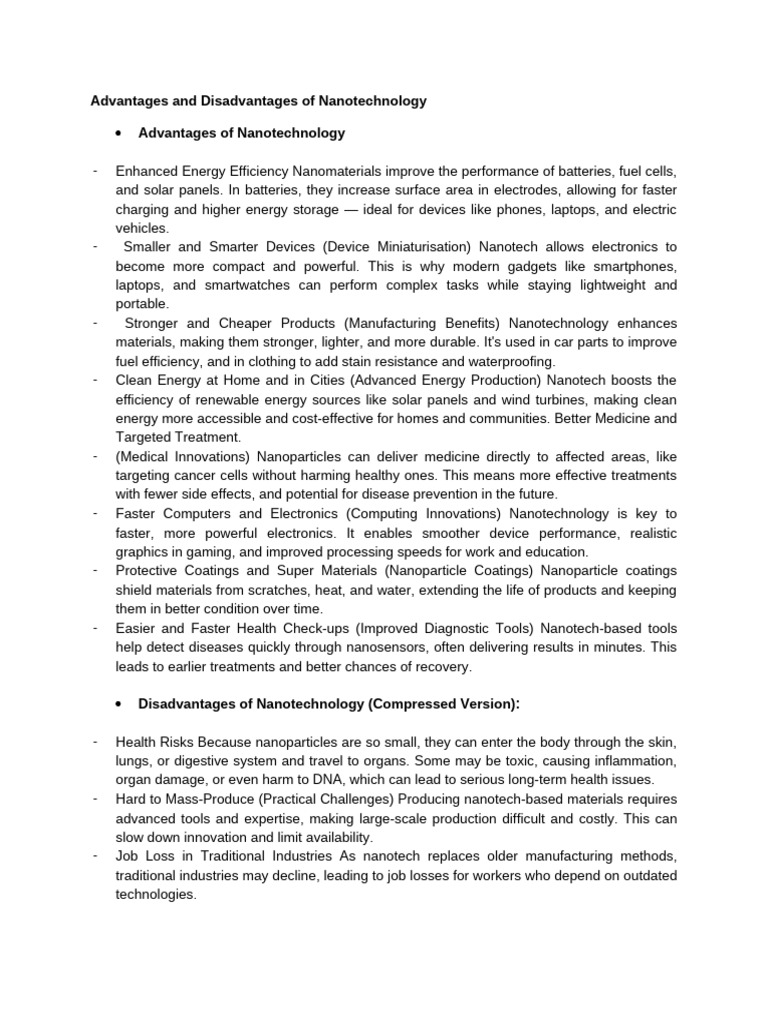 Advantages and Disadvantages of Nanotechnology | PDF | Nanotechnology