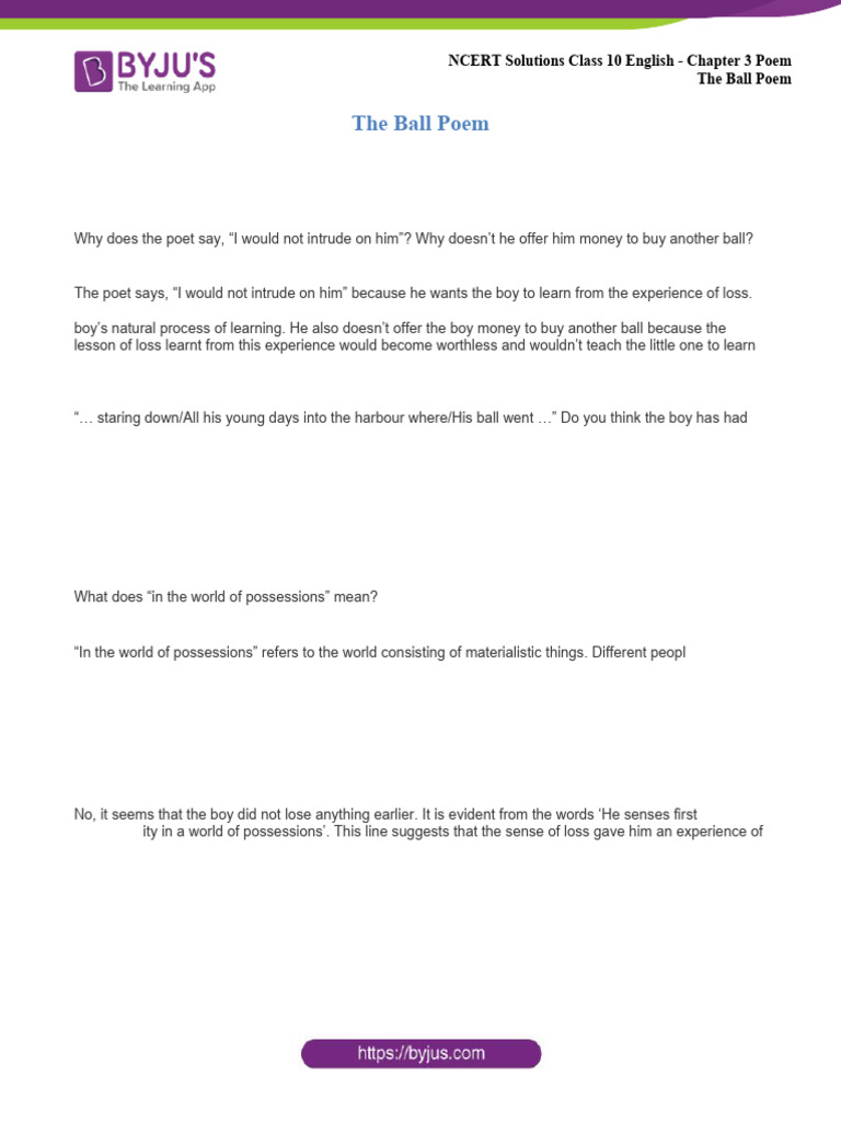 NCERT Solutions For Class 10 English Feb 13 First Flight Poem 3 The ...