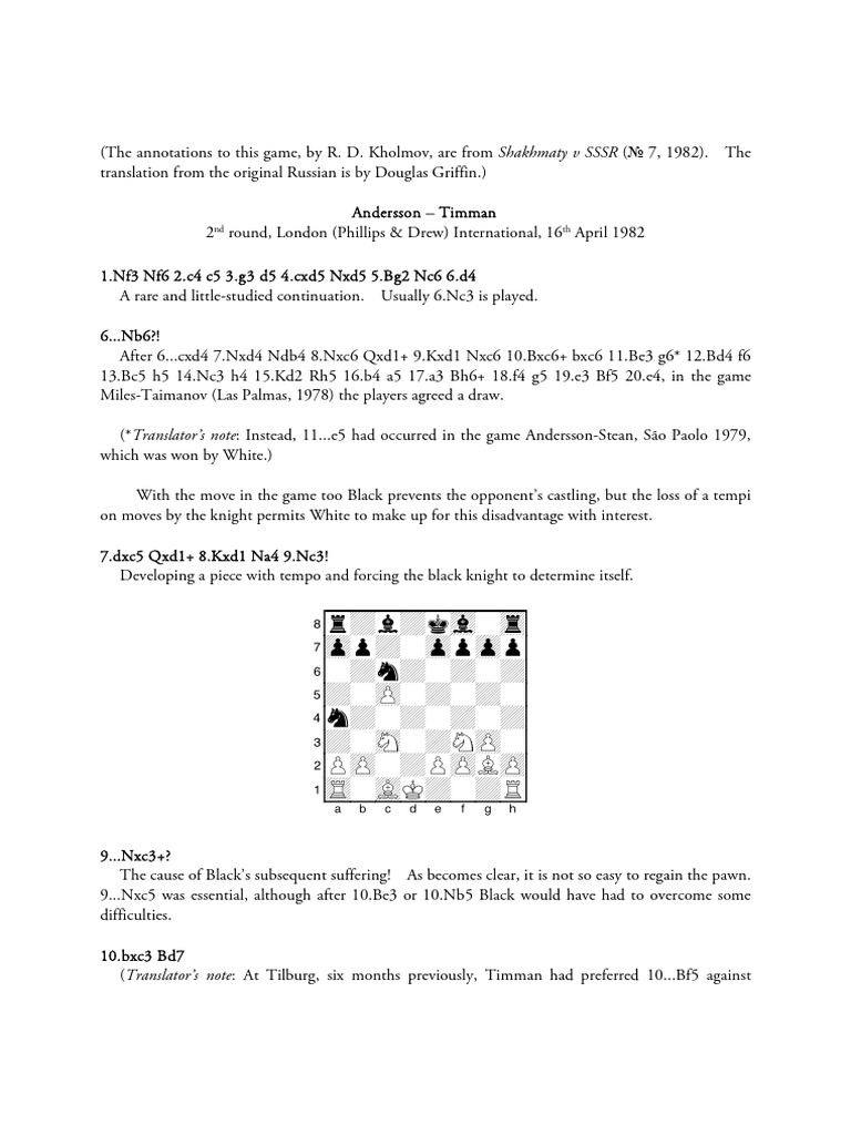 Andersson vs Timman 1982 Chess Game Analysis | PDF | Traditional Board ...